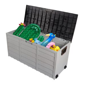 ahumpaly outdoor garden plastic storage deck box 75gal weatherproof uv resistant tools cushions toys lockable seat wheels polypropylene resin 260l