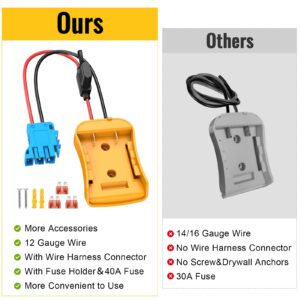 Azocek Power Wheels Adapter for Dewalt 20V Battery with Wire Harness Connector Compatible with Peg-Perego Children Ride-on Car, 12AWG Wire with 40A Fuse