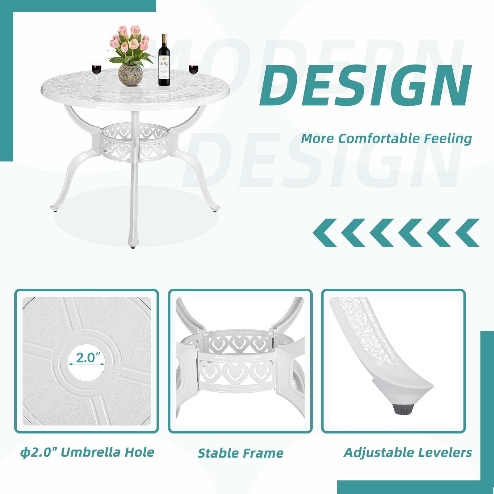 MEETWARM 5 Piece Patio Dining Set, Outdoor All-Weather Cast Aluminum Dining Table Set, Patio Furniture Set for Backyard Garden Deck, Include 4 Chairs, 4 Cushions and 1 Round Table, White