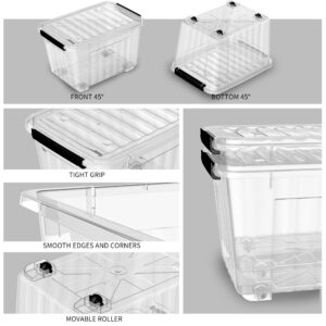 Cetomo Plastic Storage Bin Box Stackable and Nestable with Lid and Secure Latching Buckles, Clear, 85Qt x 4, Pack of 4