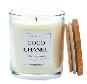 scented candle coco chanel no 5 perfume version, elegant womens fragrances, gifts for women, home luxury scents, organic coconut wax candles, long lasting clean 50 hour burn, coffee table decor, usa