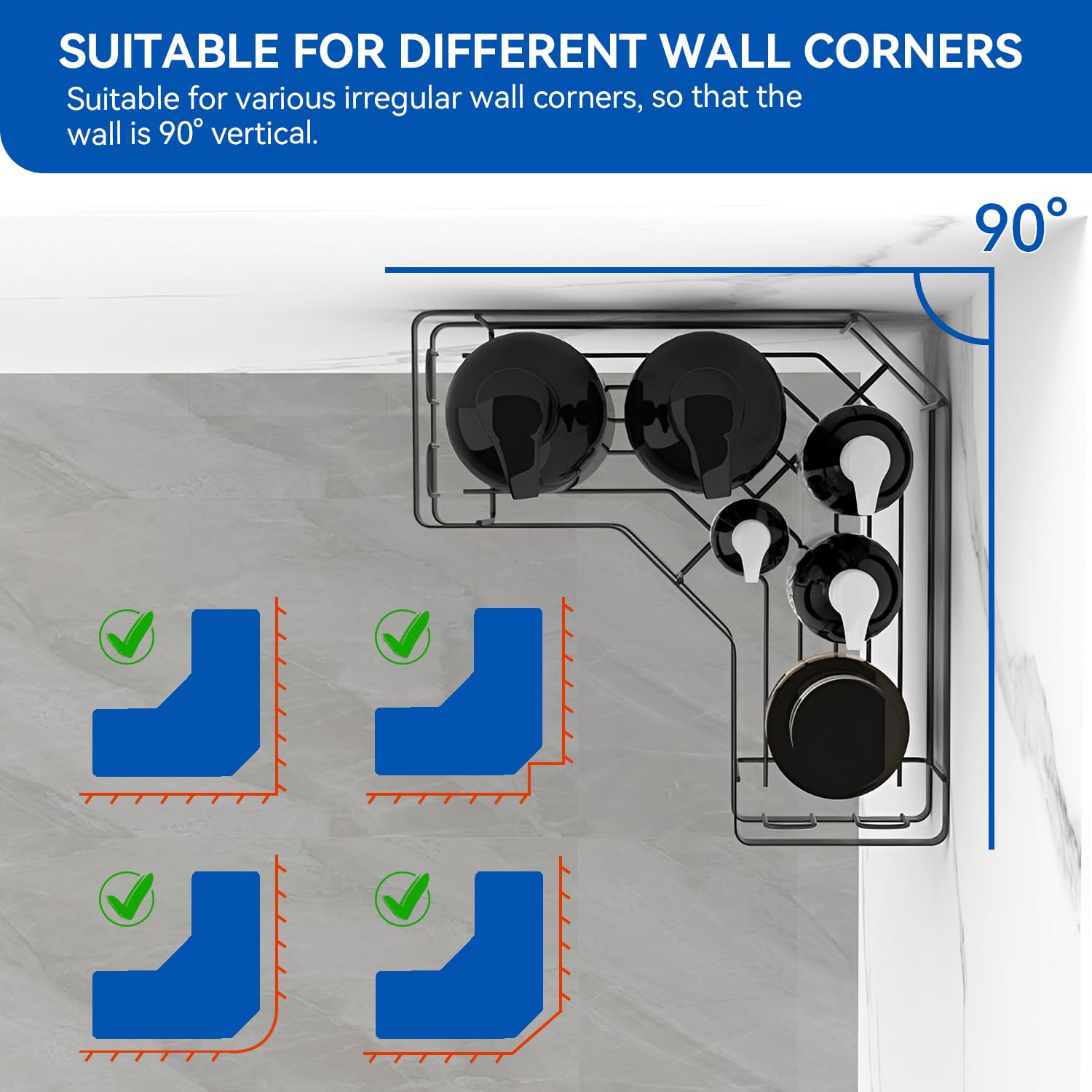 Shower Caddy, 2 Pack Bathroom Shelves, Adhesive Shower Shelf No Drilling, Black Shower Storage, Shower Organiser, Rust-Resistant Shower Caddy Corner, Shower Soap Holder, Bathroom Accessory