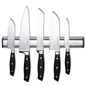 linoroso 5 pcs knife set with magnetic knife strip, sharp high carbon stainless steel kitchen knife set for cutting, chopping & slicing, chef knives set with magnetic knife holder for wall