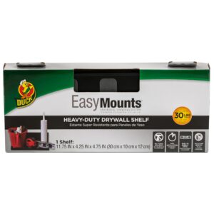 duck easymounts heavy-duty drywall shelf, multipurpose shelf for garage organization, workbenches, tool sheds, pantries, 11.75" x 4.25", black, 1 pack