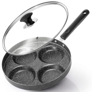 modern innovations 4-cup nonstick egg frying pan with lid, fried egg pan, omelette pan, mini pancake pan for stove top gas & electric, small egg skillet, breakfast sandwich maker