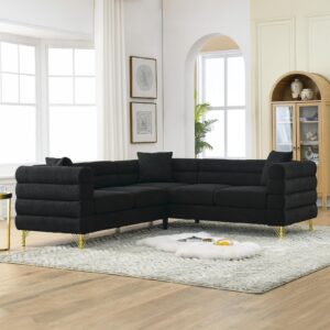 jeeohey l shaped corner sofa couch,oversize sofa with 5 seater,modern deep seat sofa,comfy upholstered sofa,teddy bouclé cloud sofa,furniture for living room,bedroom,office,apartment(black)