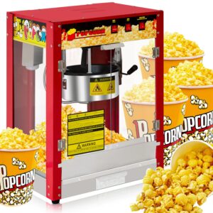 110v us commercial popcorn machine, 8oz popcorn maker with stainless-steel kettle,1400 w countertop popcorn maker ，movie theater popper with 3-switch control steel frame acrylic doors, red