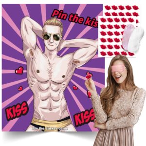 bridal shower games pin the kiss on the hunk, girls night bachelorette party games 56 guest