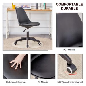 Olela Acrylic Office Chair Modern Armless Plastic Home Office Desk Chair with Wheels Height Adjustable 360° Swivel Teen Student Study Computer Chairs for Bedroom Living Room Vanity (Black)