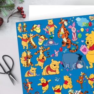 EYQQM Pack of 5 Pooh Gift Wrapping Paper 20" x 30" Kraft Paper Pooh Bear and Tigger Wrapping Paper Sheets Pack for Kids Birthday, Party Storage Festive Decoration (Blue Friends)