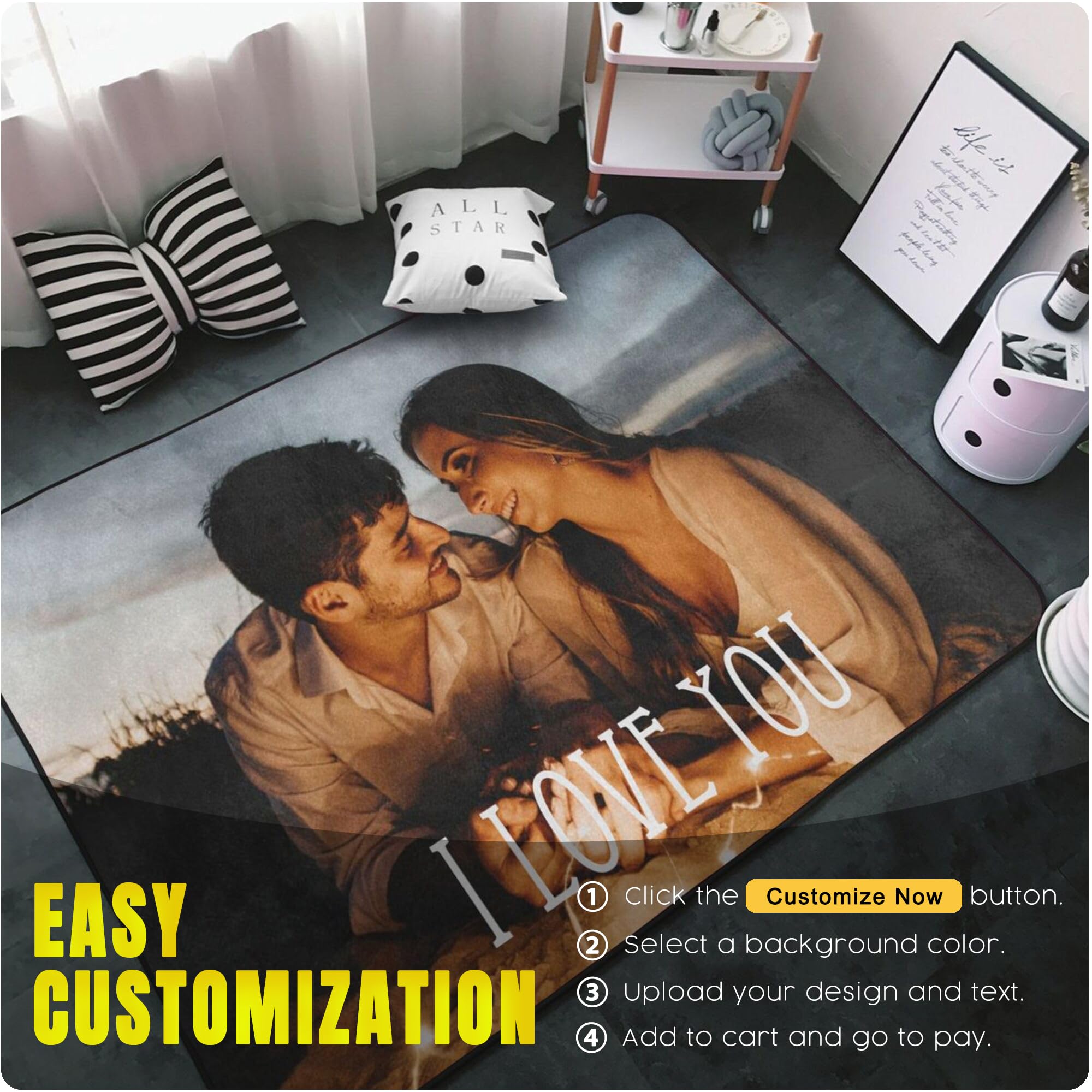 Custom Rug with Logo for Bedroom, Personalized Rugs Add Your Own Photo Text, Customized Area Carpet Anti Slip Washable Door Mat Decoration for Home Living Room Office Garden Balcony Bath 36 x 24 in