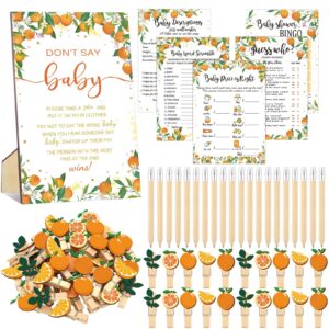 patelai 321 pcs baby shower games supplies, 5 sets (50 cards each) activities cards with 20 pencils 1 don't say baby sign 50 clothespin(litttle cutie)