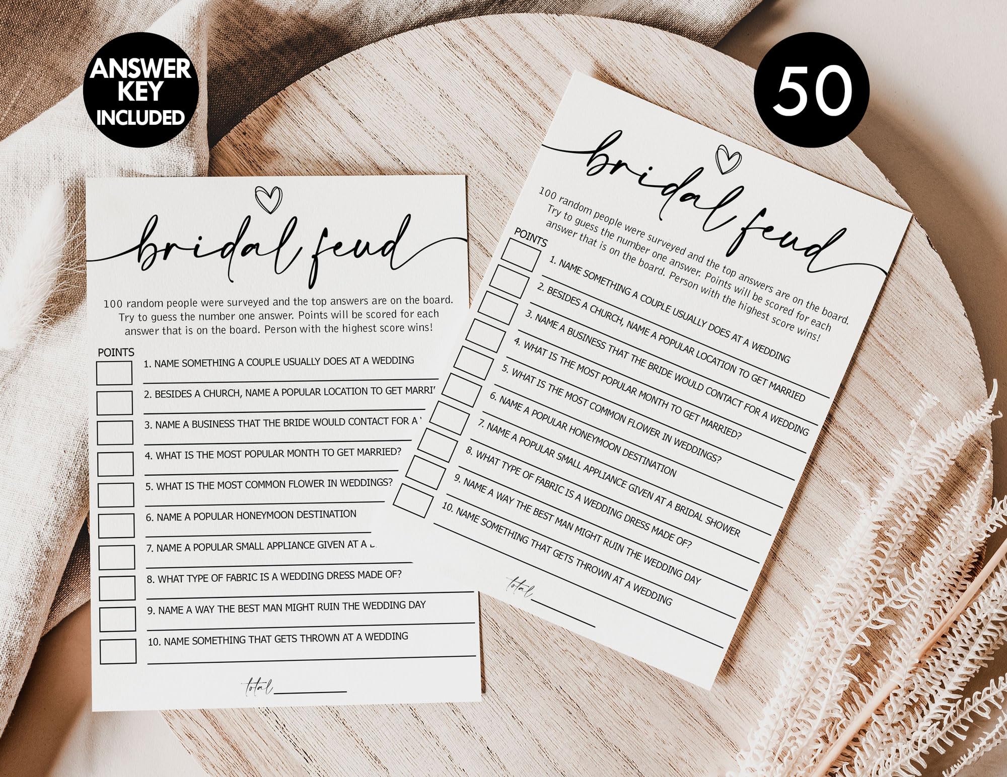 All Ewired Up 50 Bridal Family Feud (50-Cards) Fun Wedding Shower Decorations Engagement Party Rehearsal Dinner Game Activity, Minimalist Script