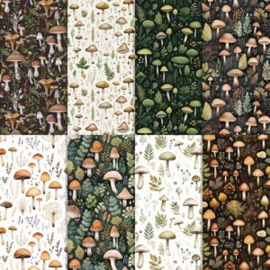 whaline 8pcs mushroom cotton fabric bundles watercolor mushroom leaves fat quarters woodland forest sewing fabrics for diy handmade crafting, 18 x 22 inch