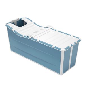 meglob lightweight foldable bathtub, foldable collapsible bathtub portable bathtub adult, large foldable soaking freestanding bathtub with lids, ideal for hot bath ice bath for rv,blue