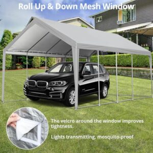 ACONEE Carport 13×25 FT Heavy Duty Car Canopy with Ventilated Windows, Removable Sidewalls & Zipper Doors, Portable Garage Boat Shelter Tent Outdoor, Waterproof All-Season Tarp for SUV, Car, Truck