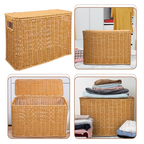 OSALADI Narrow and Tall Storage Box with Lid Book Baskets Narrow Holder Sundries Organizer Toy Baskets Basket with Lid Weave Sundries Basket Plastic File Rack To Weave