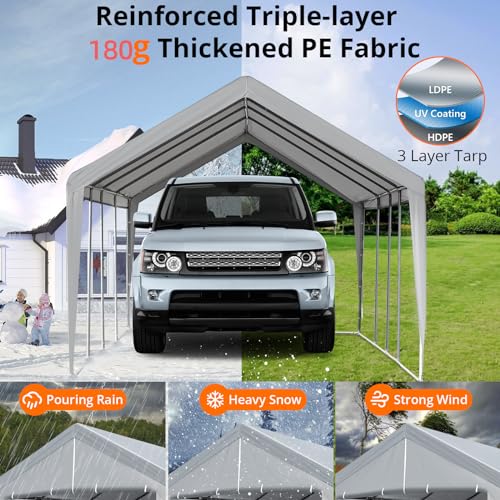 ACONEE Carport 13×25 FT Heavy Duty Car Canopy with Ventilated Windows, Removable Sidewalls & Zipper Doors, Portable Garage Boat Shelter Tent Outdoor, Waterproof All-Season Tarp for SUV, Car, Truck