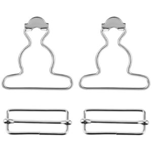 lusofie 2 pairs metal overall buckles suspender clips buckle with rectangle buckle adjustable overall bib clips replacement no-sew button for pants trousers jeans jacket (silver)