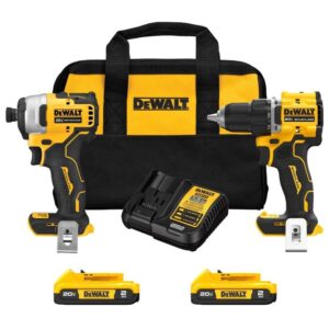 dewalt dck225d2 20v max atomic brushless compact lithium-ion 1/2 in. cordless drill driver and 1/4 in. impact driver combo kit with 2 batteries (2 ah)