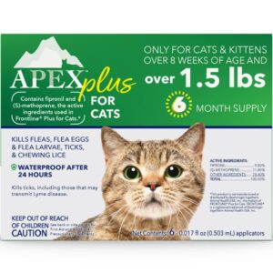 apex plus cat flea and tick treatment | 6-month supply, over 1.5 lbs | flea treatment for cats | 24-hour activation, waterproof, 30-day protection