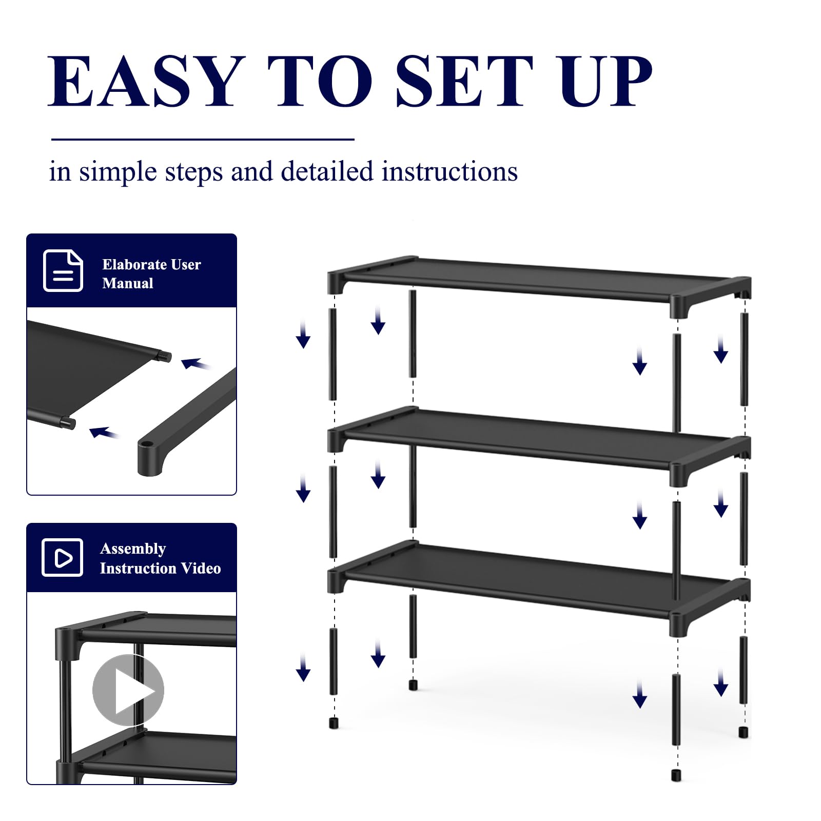 Kitsure Shoe Rack - Premium Non-Woven Shoe Rack Shelf, Shoe Organizer for Closet, Entryway, Garage & Corridor, Sturdy & Durable Long Stackable Shoe Shelves, Medium, Black