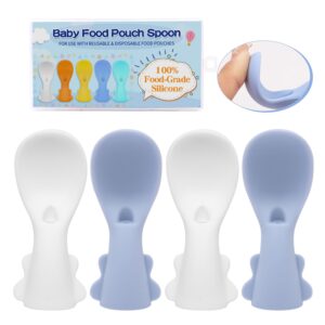 leak-proof silicone baby spoon topper: easy attach spoons for infant food pouches, includes baby spoons, spoon silicone, and squeeze pouch attachments, (blue-white)