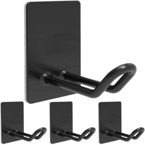 linone 4 pcs self adhesive hooks, stainless steel towel hook, sticky towel hangers for kitchen bathroom, bathroom wall door hooks for hanging towel robe hat coat (black)