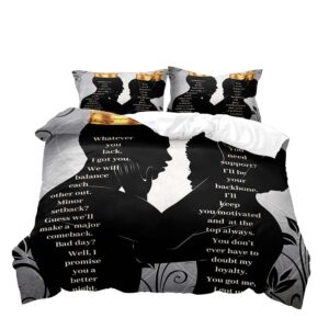 luvivihome 3pcs african american bedding sets, grey black duvet cover queen, afro king melanin queen comforter bedspread quilt cover, romantic valentine's day anniversary couple gifts, 2 pillow shams