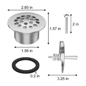 Trip Lever Tub Trim Kit Set With Two Hole Trip Lever Overflow Face Plate, Grid Tub Drain Kit, Bathtub Drain Assembly Stopper Kit, Overflow and Matching Screws(Chrome Plated)