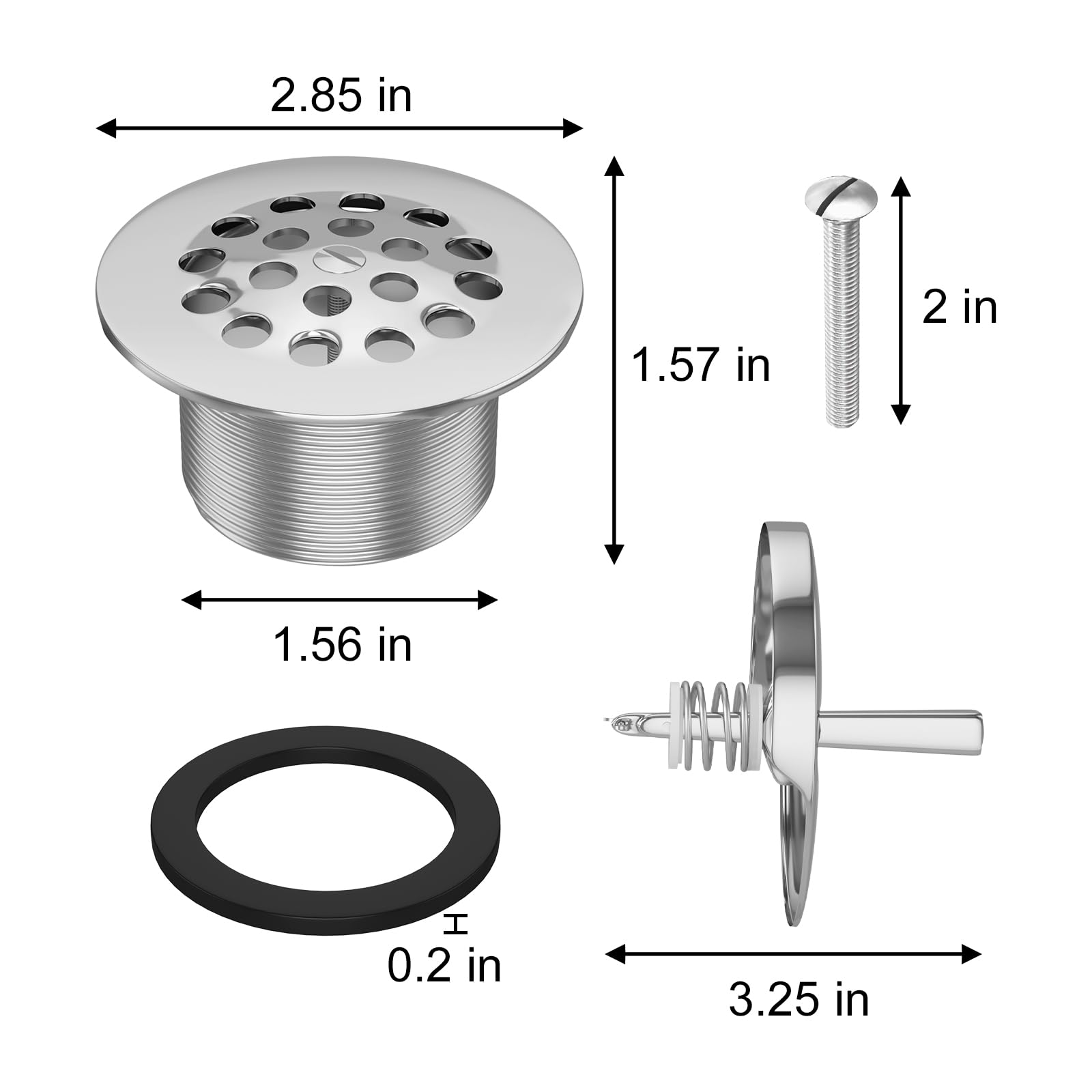 Trip Lever Tub Trim Kit Set With Two Hole Trip Lever Overflow Face Plate, Grid Tub Drain Kit, Bathtub Drain Assembly Stopper Kit, Overflow and Matching Screws(Chrome Plated)