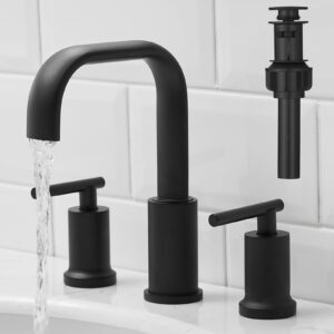 kroias matte black bathroom faucet 8 inch widespread bathroom faucet, bathroom faucet for sink 3 hole, waterfall bathroom faucet two handle vanity faucet with pop-up drain and cupc supply lines