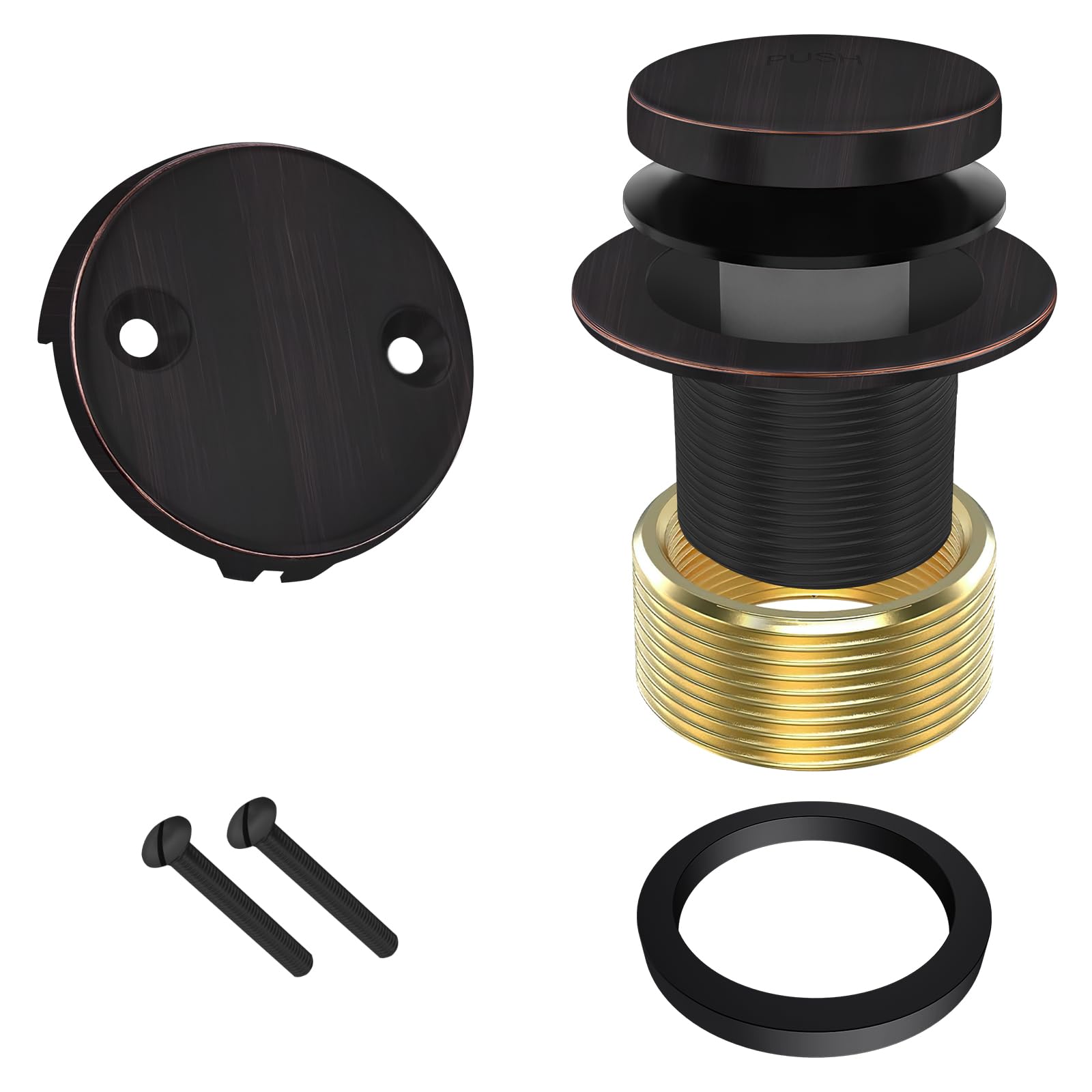 Bathtub Drain Tip Toe Tub Conversion Kit Assembly, Replacement Tub Drain Kit with Two-Hole Overflow Faceplate and Universal Fine/Coarse Thread(Oil Rubbed Bronze)