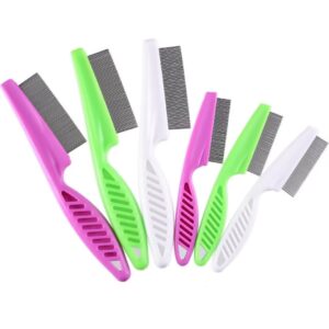 6 pcs flea comb for cats,stainless steel dog cat grooming combs with rounded teeth,multifunctional pet lice comb tear stain removal,pet comb for detangling and dematting face & paws