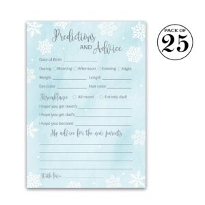 SNOWFLAKES Prediction and Advice Cards - Pack of 25 - WINTER Wonderland BLUE Boy Baby Shower Game, Wishes for Mommy & Daddy Message Baby It’s Cold Outside Activity Keepsake Frost Holiday G781-PDAV