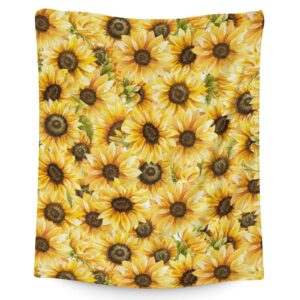 sunflower blanket gift - 40 x 50 inches nice sunflower print throw blanket for women & girls - yellow soft fuzzy blankets for bed, couch & travel