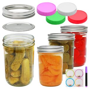 woaiwo-q 4 pack wide mouth mason jars 16oz, mason jars with metal airtight lids and bands - for canning, fermenting, pickling - jar décor/microwave/freeze/dishwasher safe