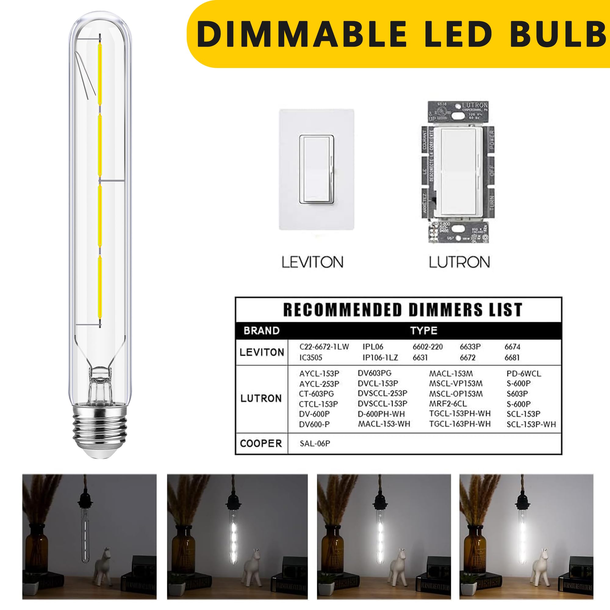 HOMOSUM T10 Led Long Bulbs,8W Dimmable Tubular Bulb,75 Watt Equivalent,E26 Edison Style Vintage LED Filament Light Bulb,3000K Soft White,8.9in(225mm),4-Pack. (8.9 Inch 4w=40w 5000k)