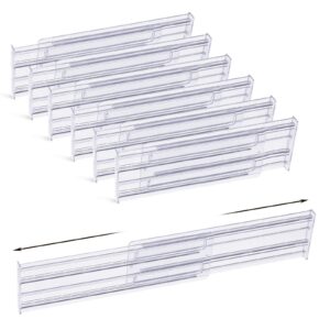 seinlife 6 pack plastic drawer dividers 3.2" high, 11-19.7" adjustable drawer organizers for clothes, expandable separators in bedroom/kitchen/office organization and makeup cosmetic storage-clear