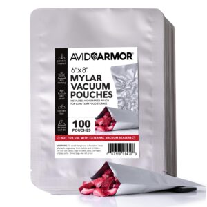 avid armor 6x8 pack of 100 - silver vacuum sealer bags for food - heavy duty mylar pouches, pre-cut 3-sides sealed for long-term food storage, bpa-free, perfect chamber vacuum sealer bags