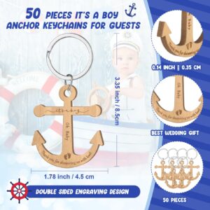 Menkxi 50 Set It's a Boy Anchor Keychain 50 Nautical Baby Shower Thank You Cards and Organza Bags for Baby Shower Nautical Party Gifts Ocean Wedding Favors