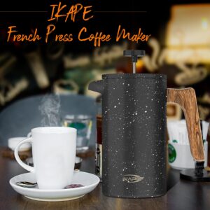 IKAPE French Press Coffee Maker, 34 OZ 304 Stainless Steel Espresso Coffee & Tea Maker with 4 Level Filtration System(Starry Black)