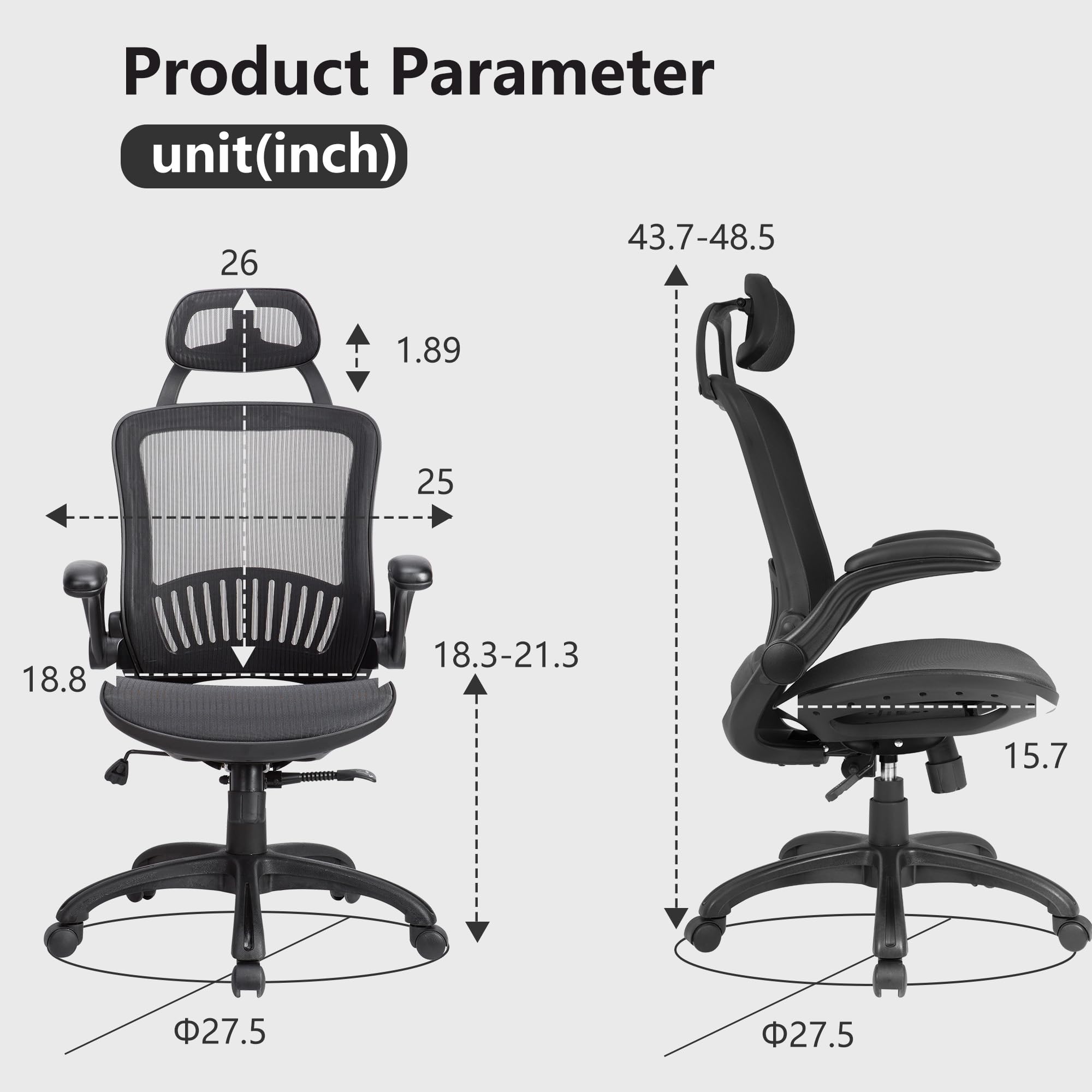 PayLessHere Ergonomic Office Chair Computer Chair High-Back with Rolling Swivel Desk Mesh Chair with Lumbar Support,Headrest,Flip-Up Arms and Adjustable Features (Black)