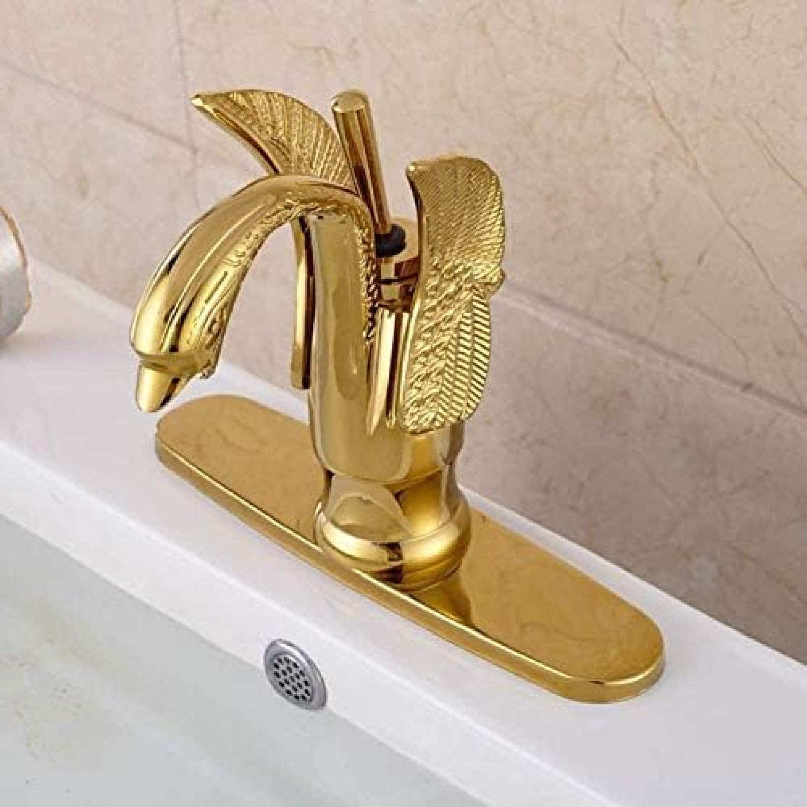 Kitchen Taps Kitchen Tap Faucet Golden Deck Mount Brass Toilet Sink Mixer Taps Bath Vessel Sink Faucet Swan Shape + Hole Cover Plate