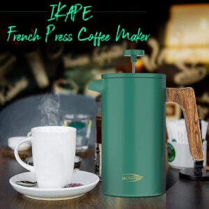 IKAPE French Press Coffee Maker, 34 OZ 304 Stainless Steel Espresso Coffee & Tea Maker with 4 Level Filtration System(Green)