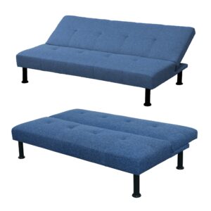 SumKea Convertible Flannel Sofa Adjustable Futon Couch Bed with Sturdy Legs for Living Room and Bedroom, Blue