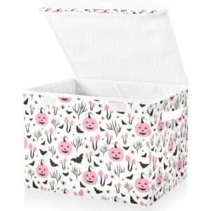 junzan pink pumpkin halloween storage bin with lid stackable organization bins large fabric storage for home studyroom dormroom storage