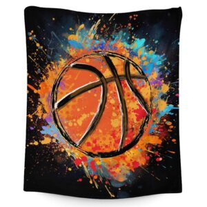 blanket for boys - basketball throw blanket gift for basketball lover - 50x40 inches sports blankets for kids teens - black soft fuzzy basketball stuff for couch sofa bed