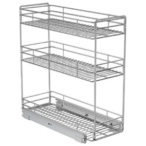 roomtec pull out spice rack for narrow cabinet (5½" w x 21" d),3 tier slide out cabinet organizer and pull out shelves under cabinet storage for kitchen, chrome