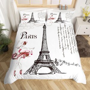 erosebridal eiffel tower duvet cover queen size,girls ballet comforter cover for ballet lovers,black white bed cover,retro music notes bedding set,romantic ballerina bed set 3pcs with 2 pillow cases